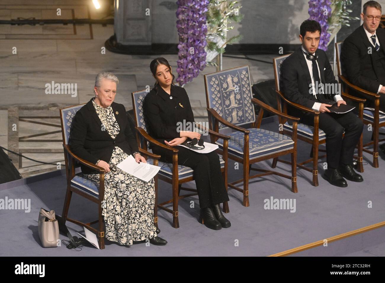 Oslo, Norvège. 10 décembre 2023. Ali Rahmani, Kiana Rahmani et la ...