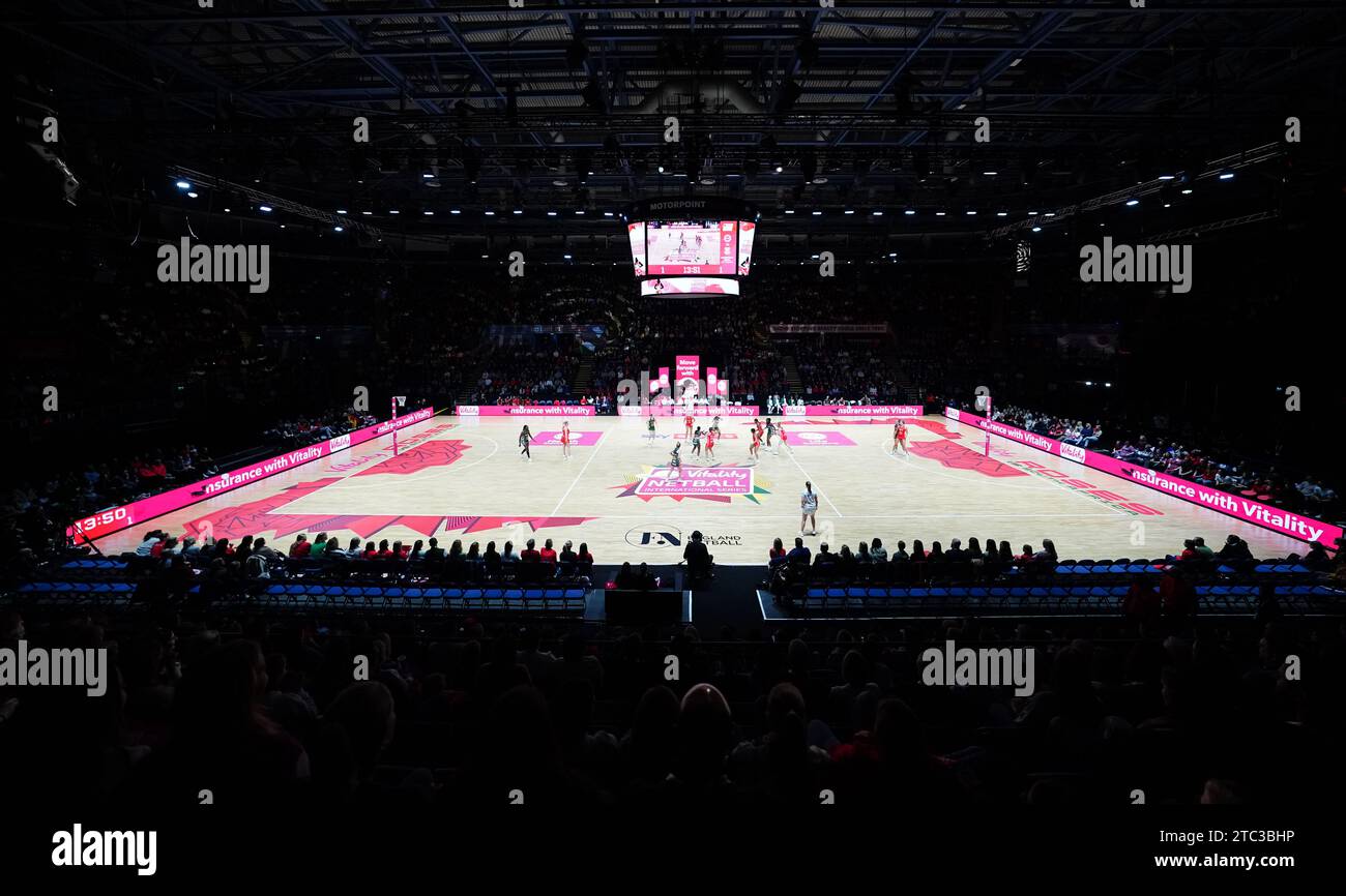 Une vue générale du jeu pendant le match Vitality netball International ...