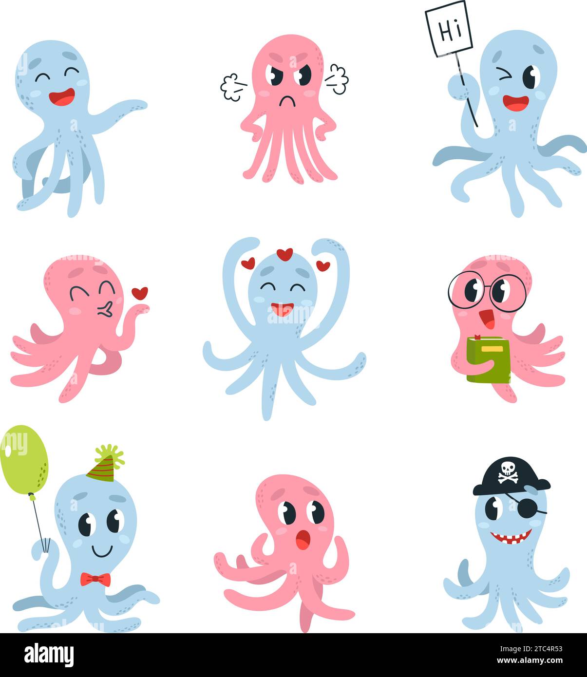 Ensemble mignon de poulpe sous-marine. Mascotte enfantine, personnages ...