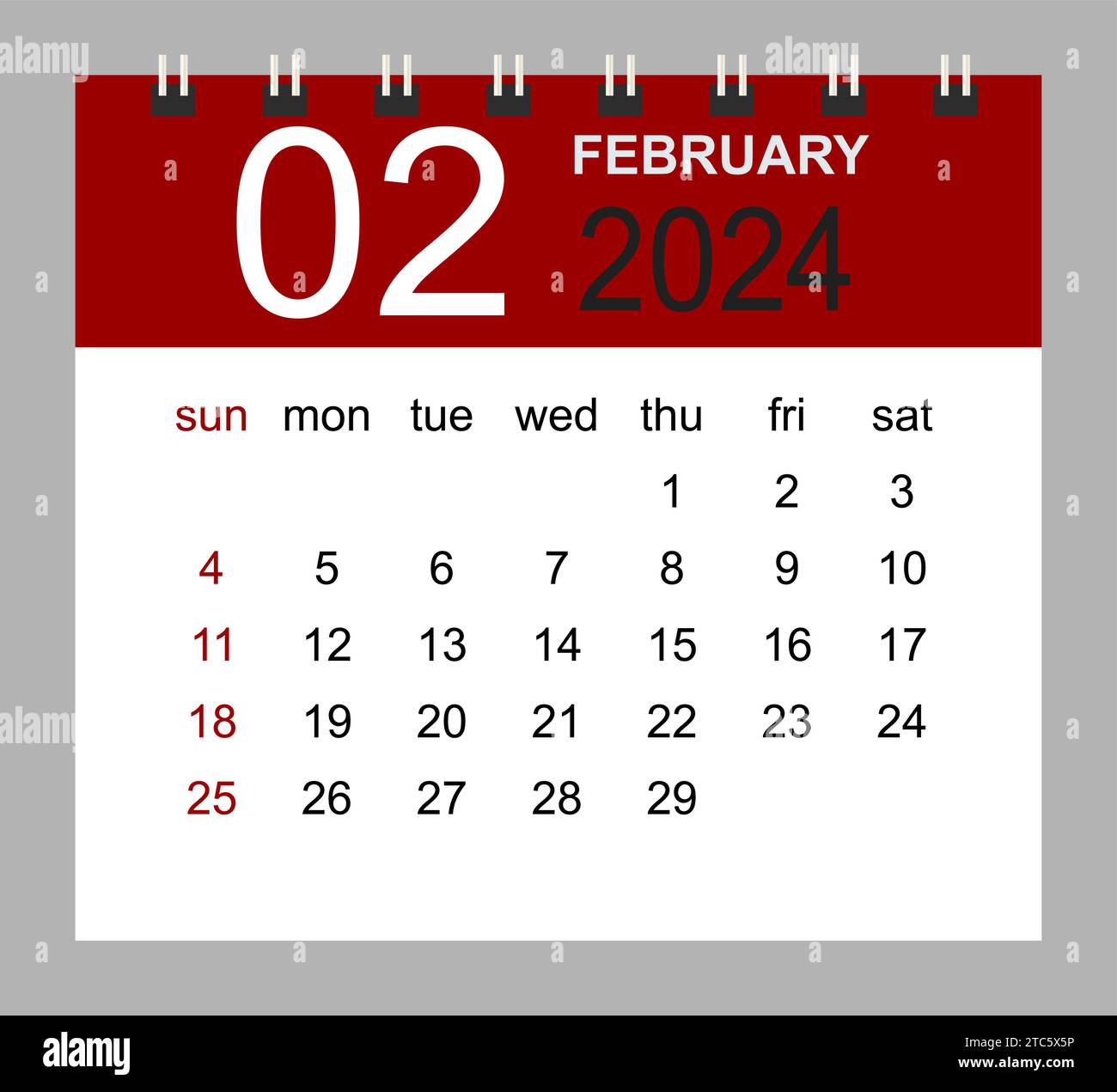 Février 2024. Vecteur modèle de calendrier mensuel 2024 année dans un ...