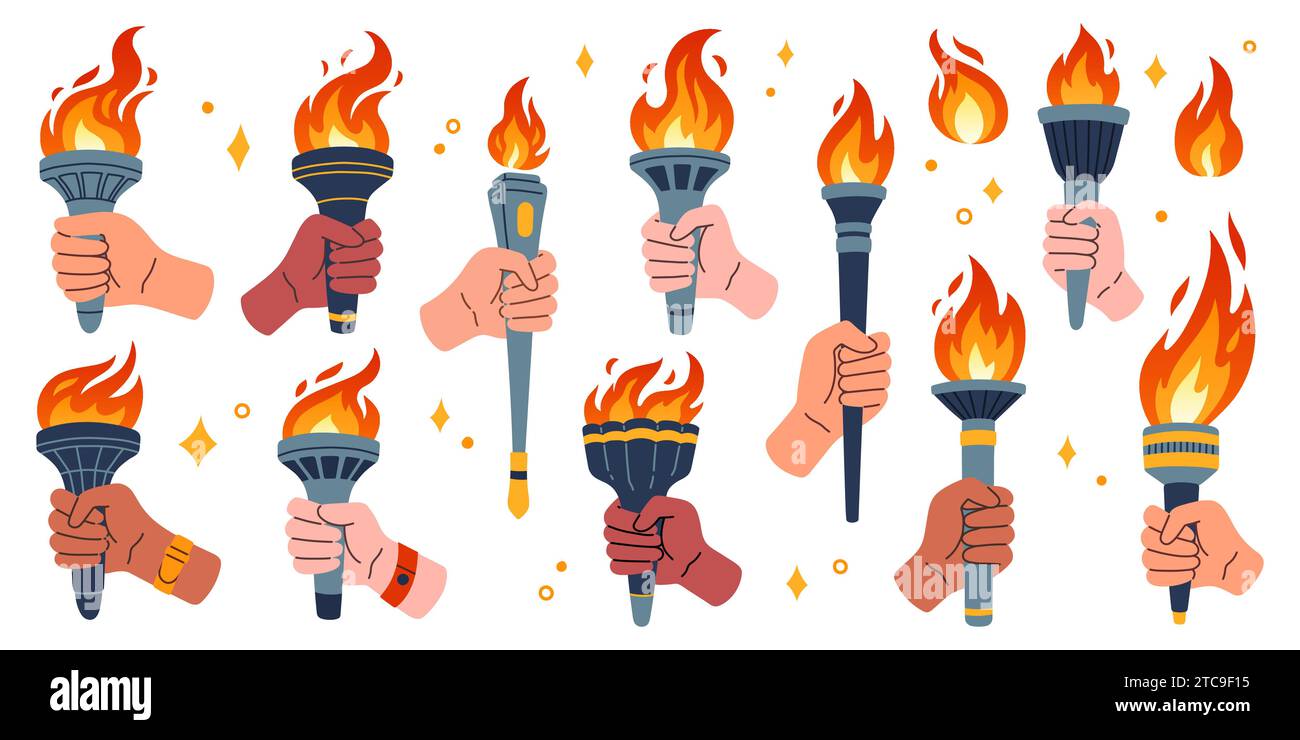 Ensemble de torche olympique. Les torches brûlantes isolées par vecteur ...