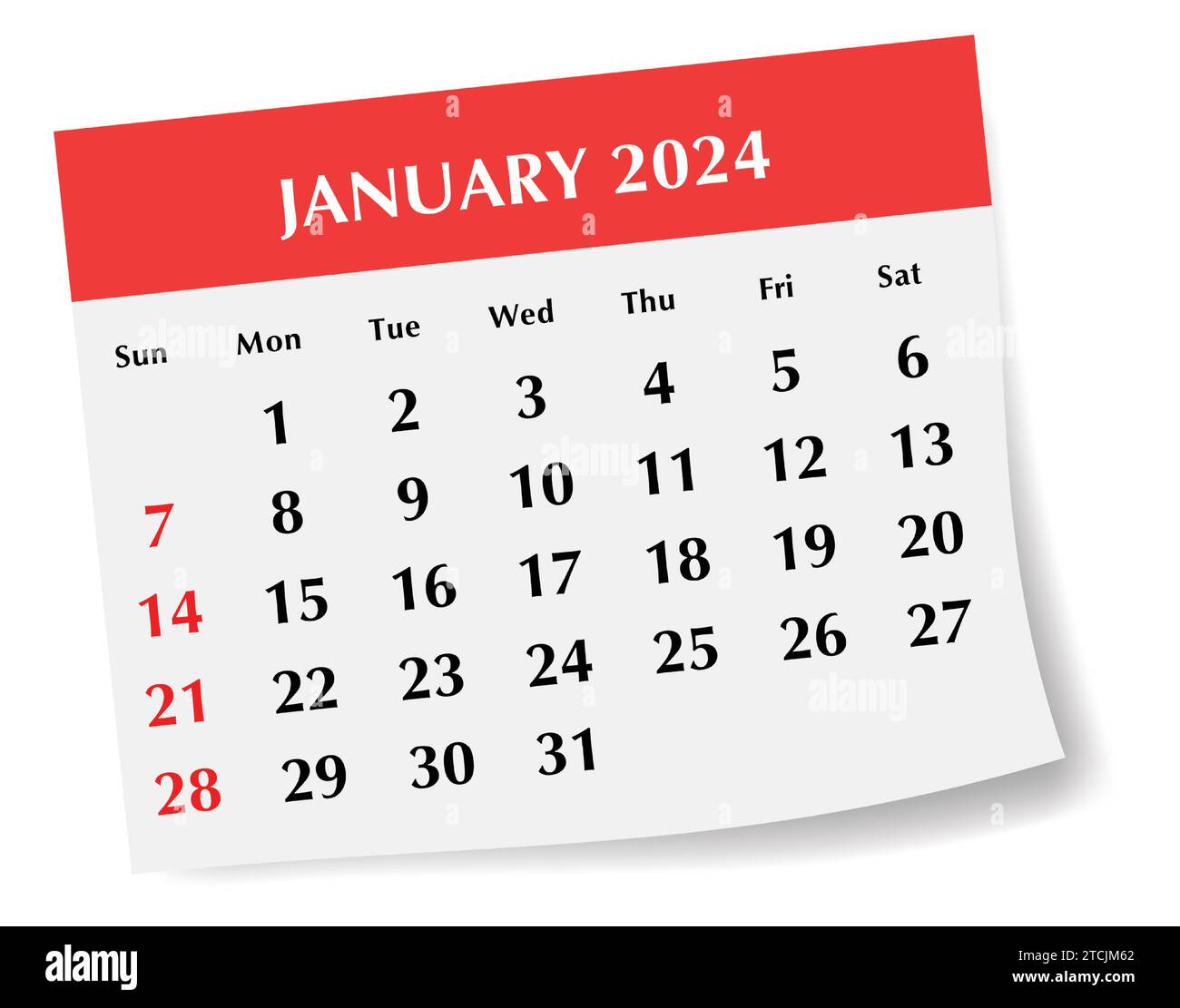 Calendrier ANGLAIS janvier 2024. Illustration vectorielle ...