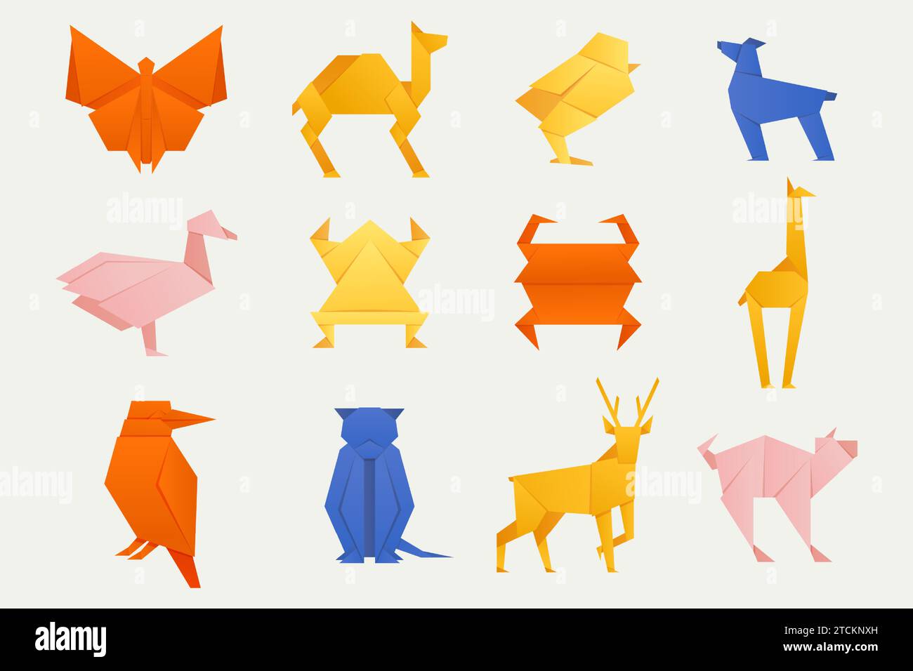 Animaux en origami colorés. Modèles d'animaux pliés origami, animaux de ...