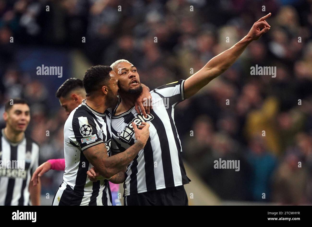 Joelinton de Newcastle United célèbre avoir marqué le but d'ouverture avec Callum Wilson lors du ...
