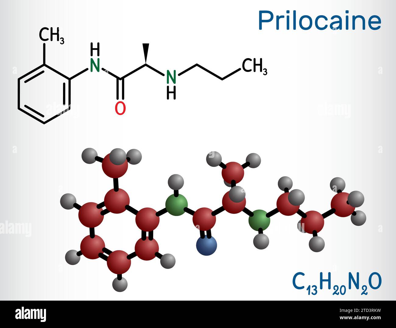 Molécule de prilocaïne. C'est un anesthésique local, utilisé dans les ...