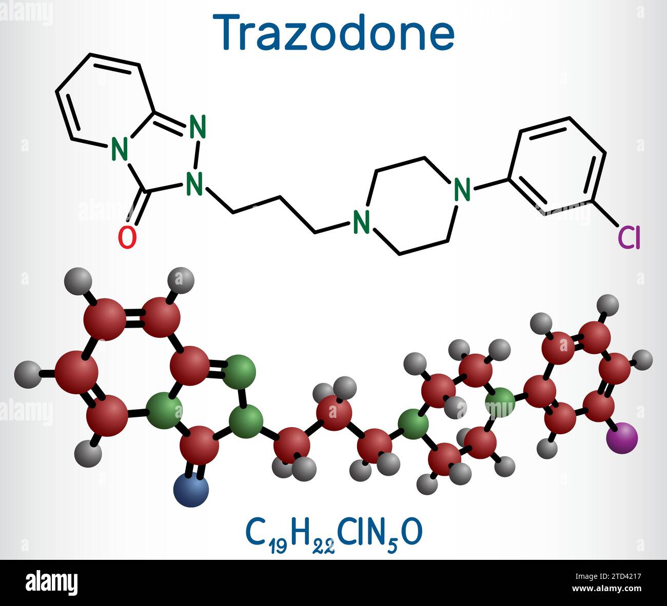 Molécule de trazodone. Il est antidépresseur, utilisé pour traiter le ...