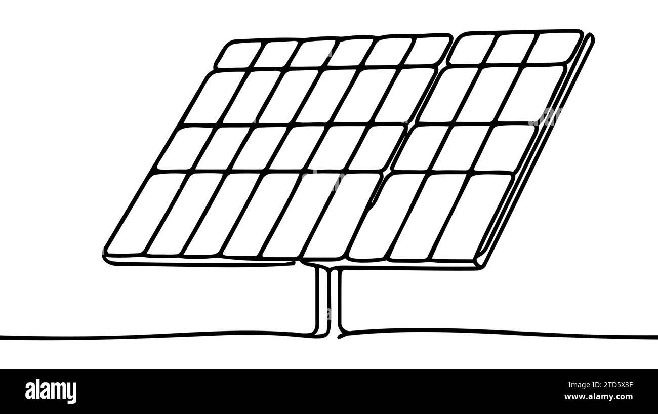 Un dessin au trait continu de panneau solaire avec soleil. Énergie ...