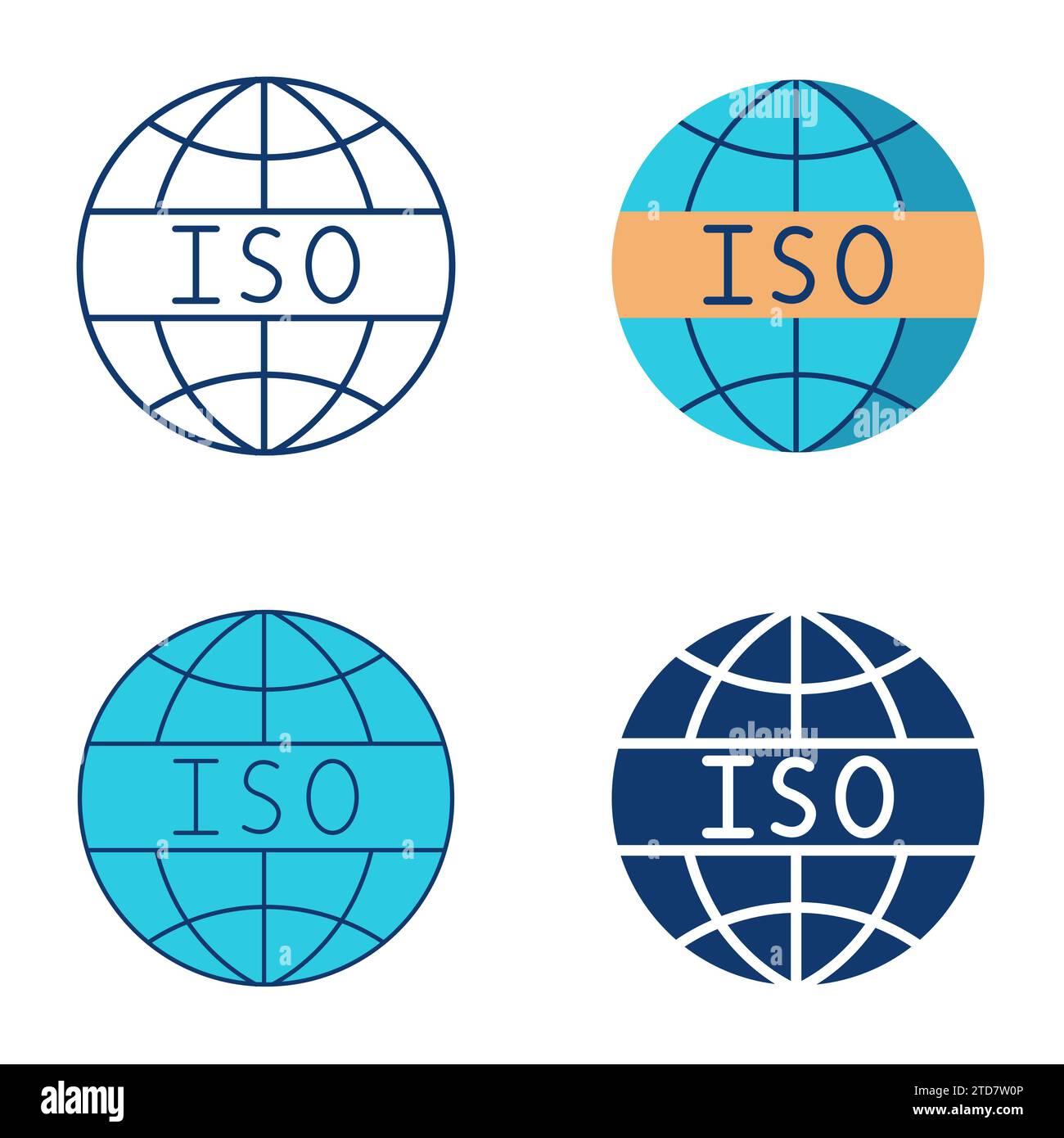 Icône de norme de qualité ISO définie dans le style plat et ligne ...