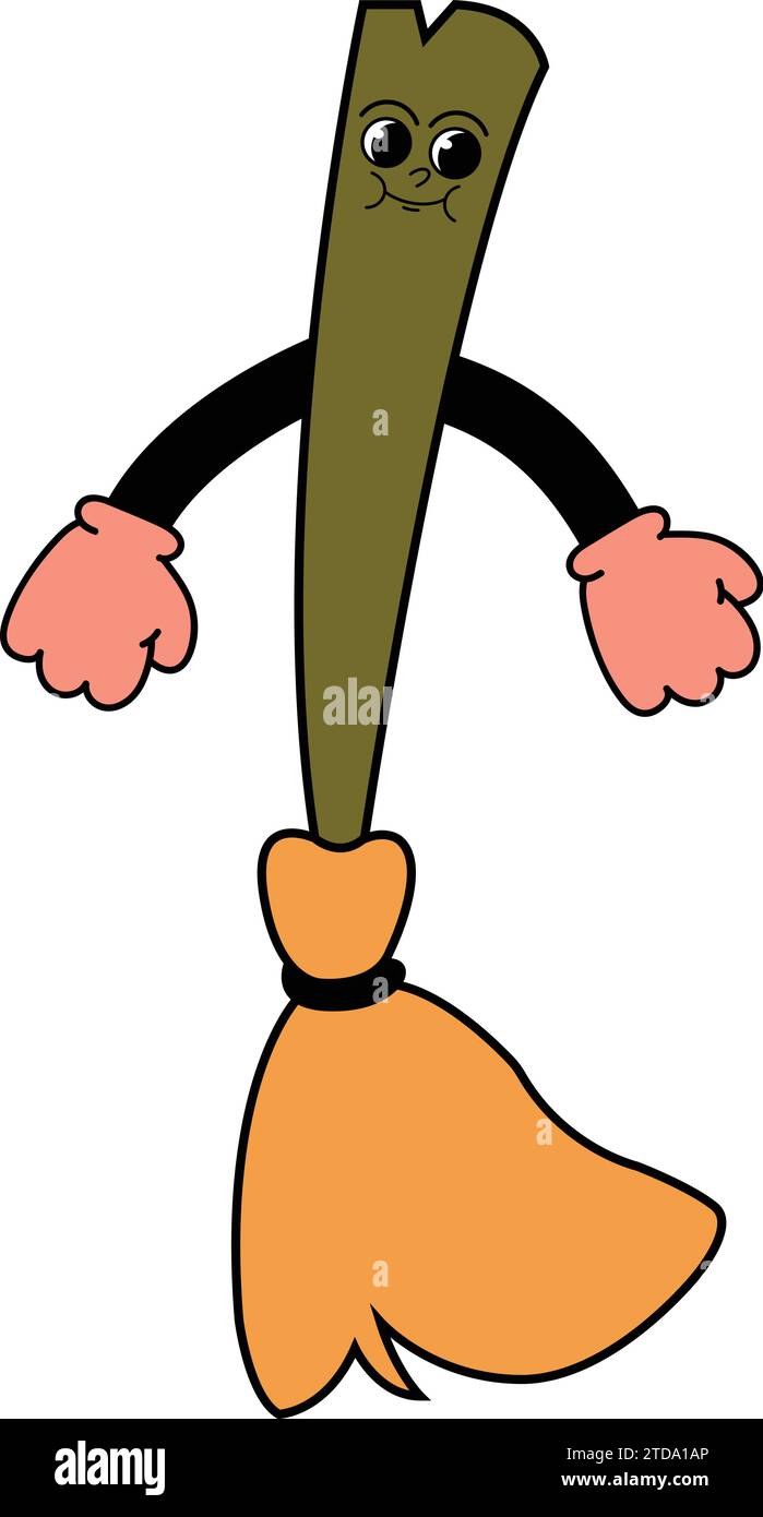 Balai personnage de dessin animé balayer le plancher vector.Cartoon ...