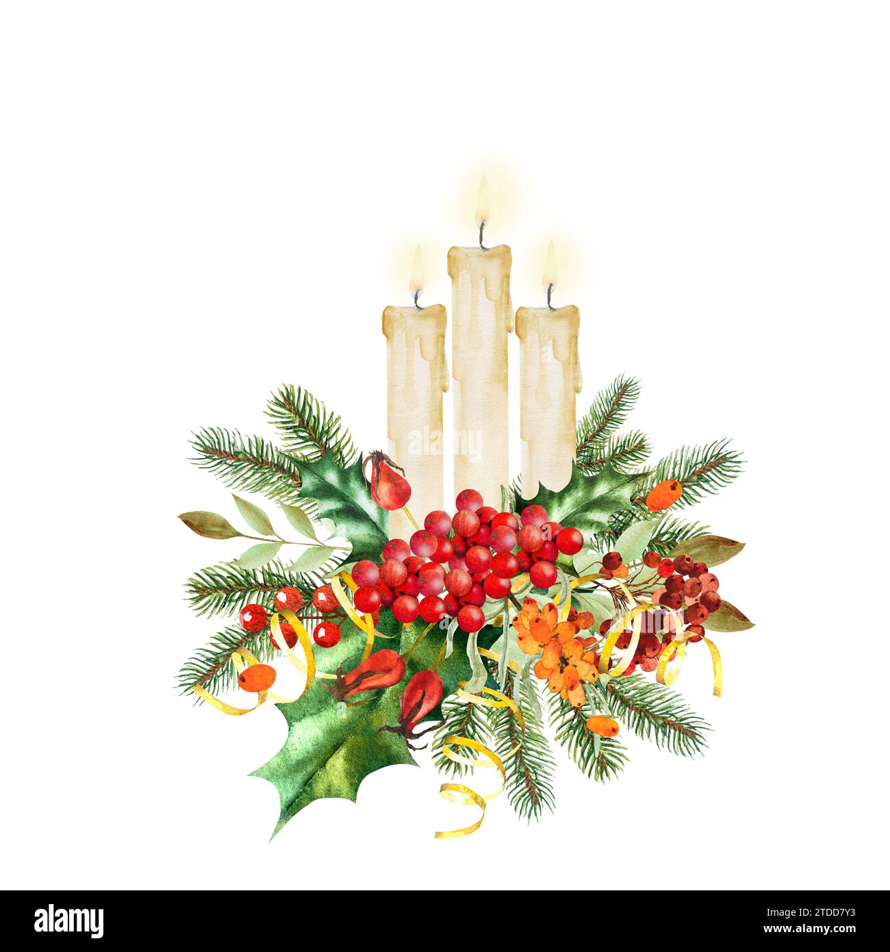 Illustration à l'aquarelle d'une composition du nouvel an avec des ...