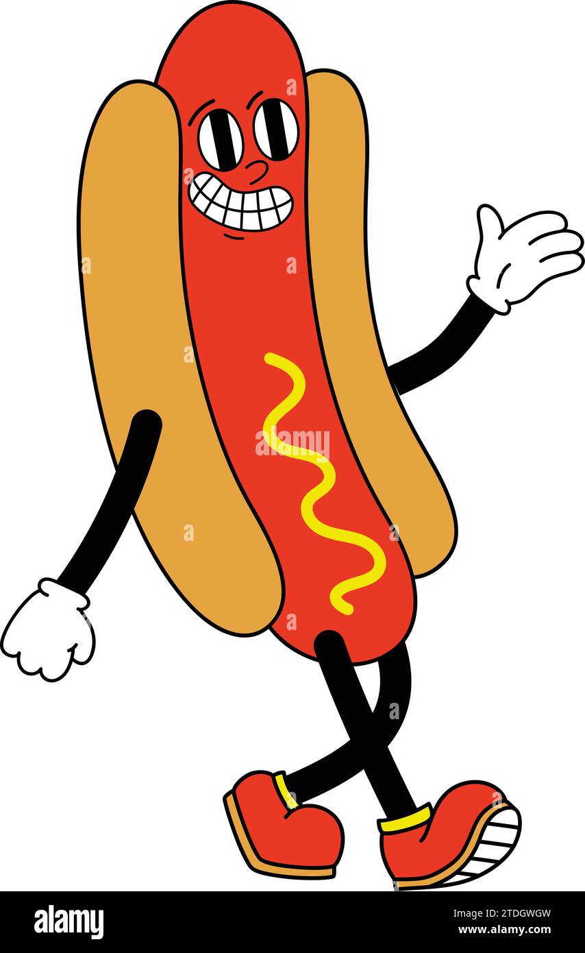 Hot dog dessin animé character.Vector un dessin animé hot dog pointant ...