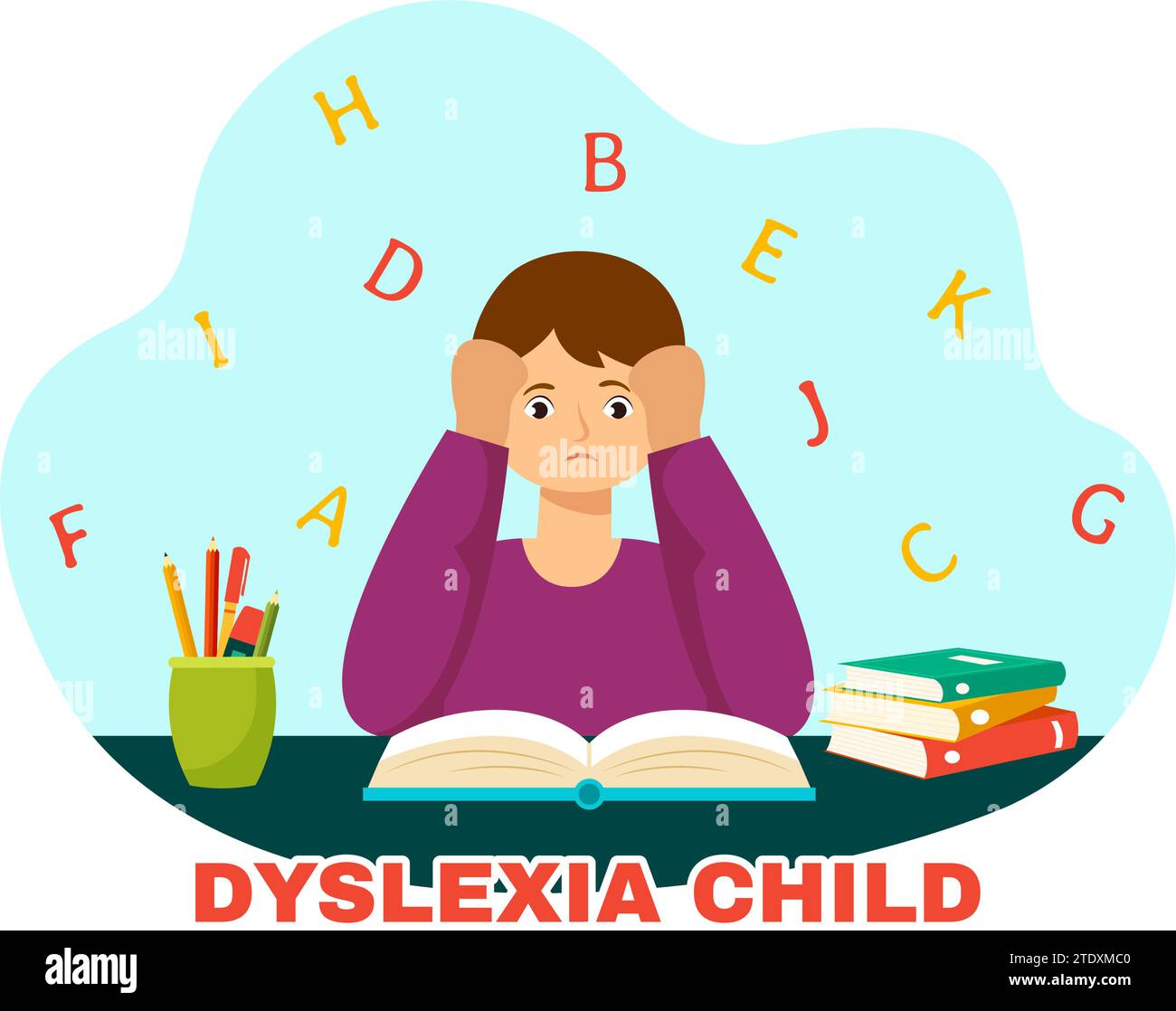 Dyslexie enfants Vector Illustration des enfants dyslexie trouble et difficulté à apprendre la ...