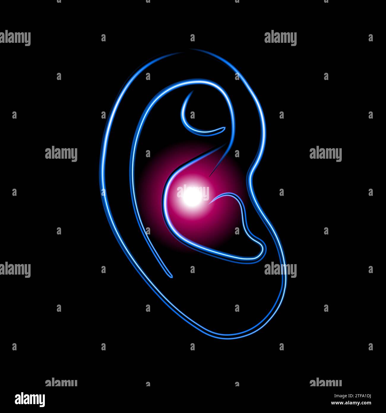 Illustration isolée de vecteur de mal d'oreille. Dessin du contour de l ...
