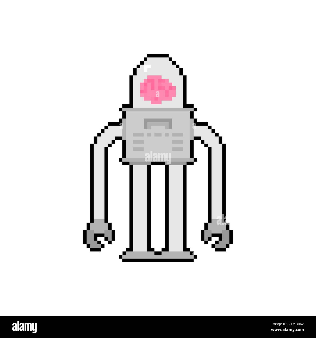 Robot avec cerveau Intelligence artificielle Pixel art. 8 bit rétro ...