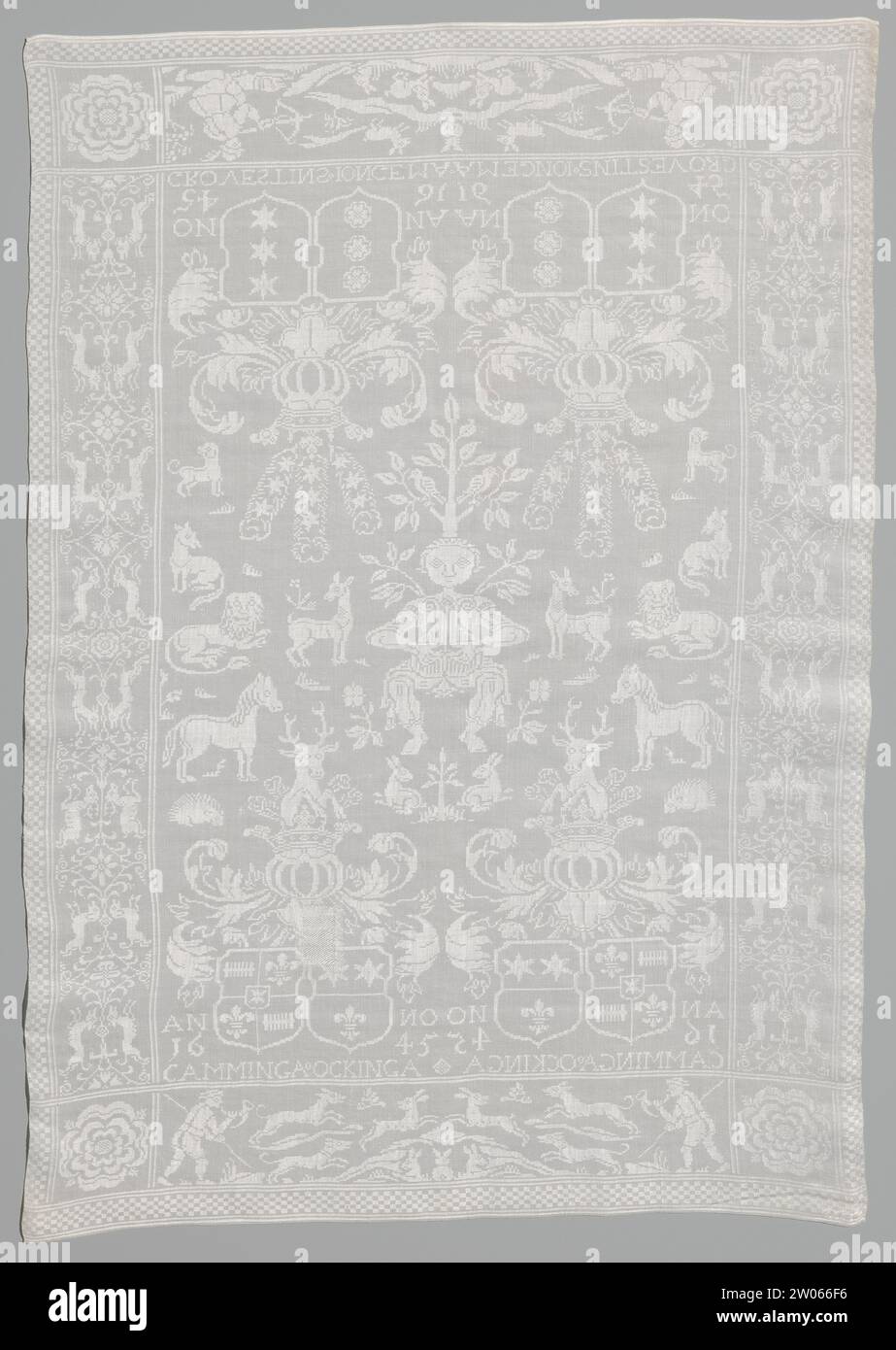 Serviette avec des armes frisonnes et Orphée au milieu des animaux ...