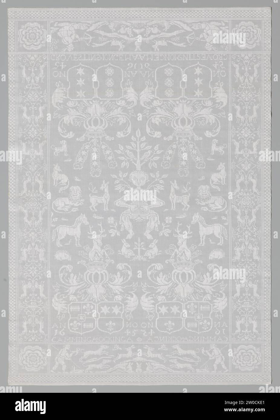 Serviette avec des armes frisonnes et Orphée au milieu des animaux ...