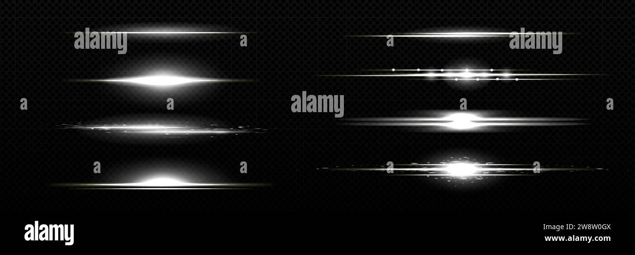 Ligne de lumière blanche horizontale avec effet de fondu. Ensemble d ...