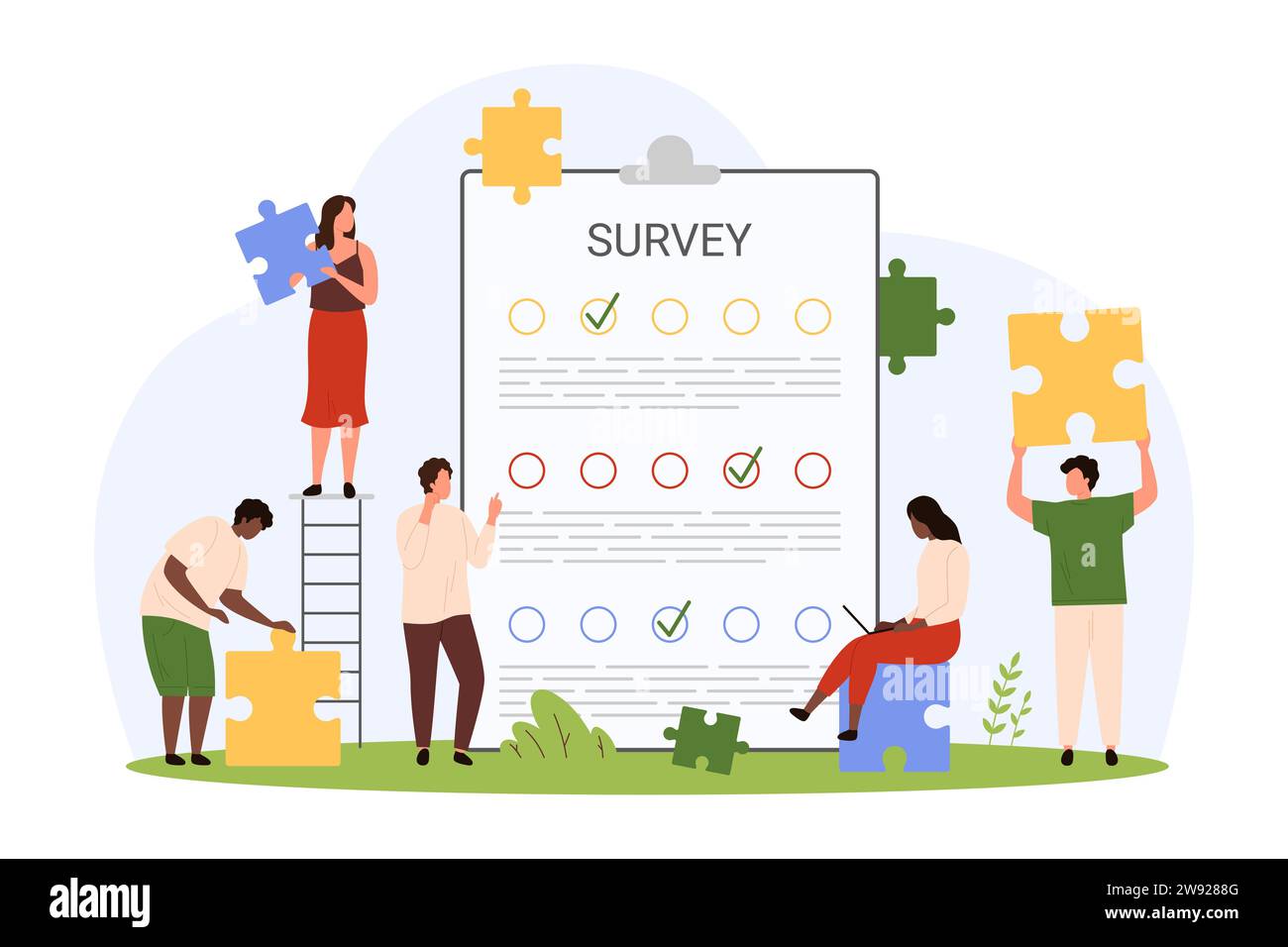 Enquête, service de questionnaire. Petite équipe de personnes tenant ...