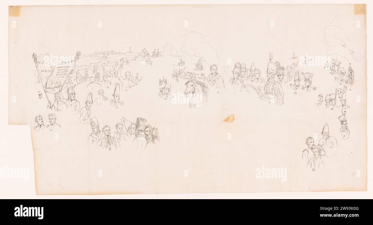 Dessin de la peinture représentant la bataille de Waterloo, met ...