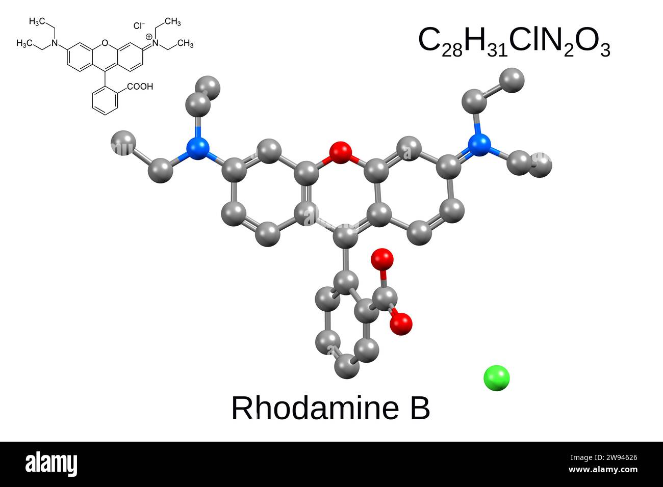 Formule chimique, formule structurelle et modèle 3D bille-bâton de ...