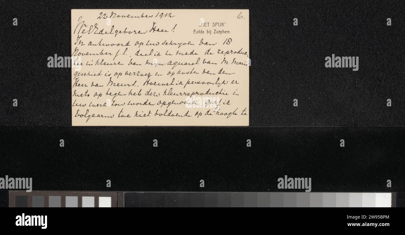 Lettre à Pieter Haverkorn van Rijsewijk, Inconnu, carton Eefde de 1912 ...