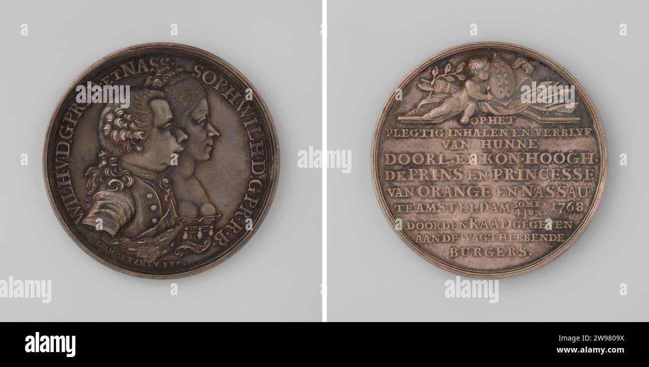 Séjour de Willem V et Wilhelmina van Pruisen à Amsterdam, Penning ...