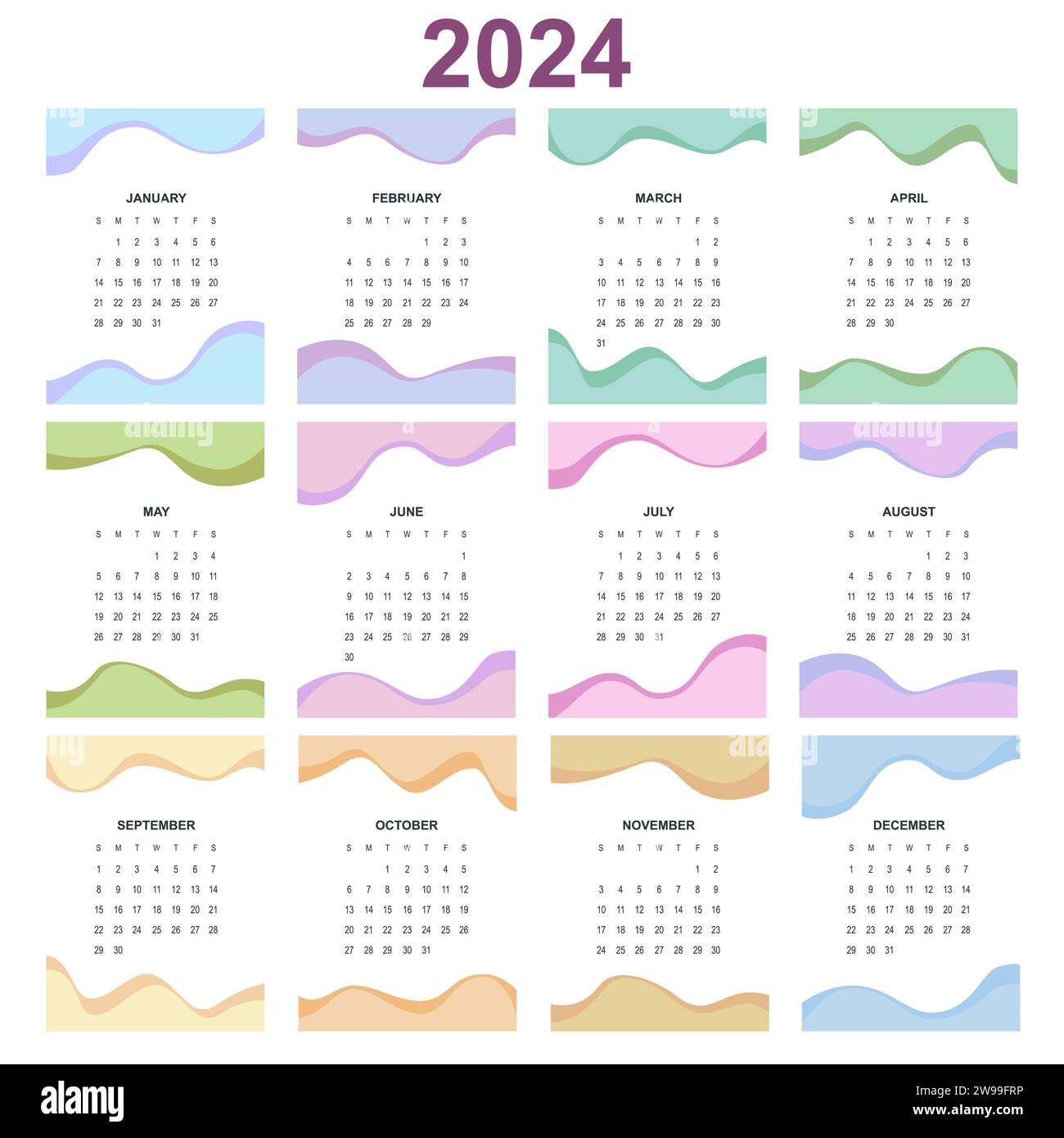 Planificateur de calendrier pour 2024. Modèle de calendrier pour 2024 ...