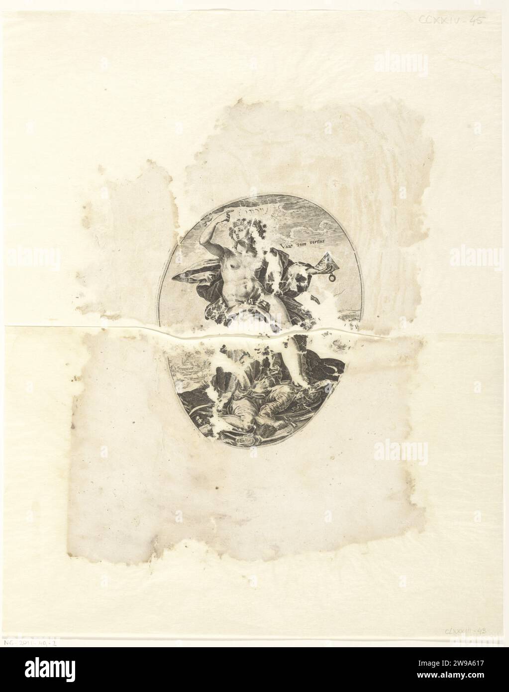 La vertu surmonte la guerre, Hendrick Goltzius (École de), 1580 - 1596 imprimer allégorie d'une ...