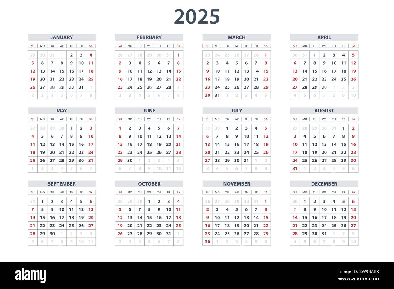 Planificateur de calendrier pour 2025. Modèle de calendrier pour 2025 ...