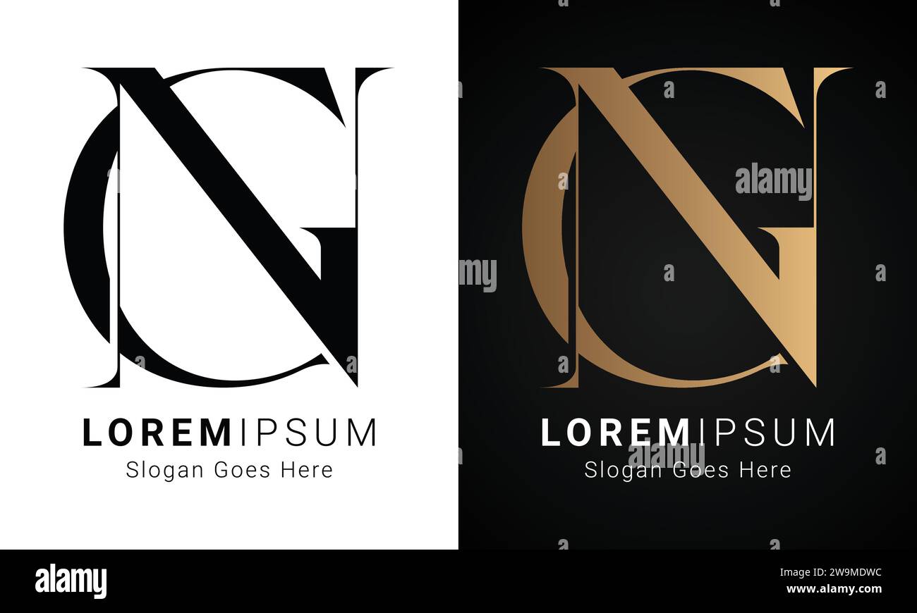 Design de logo de lettre de texte initiale GN ou NG monogramme de luxe Image Vectorielle Stock ...