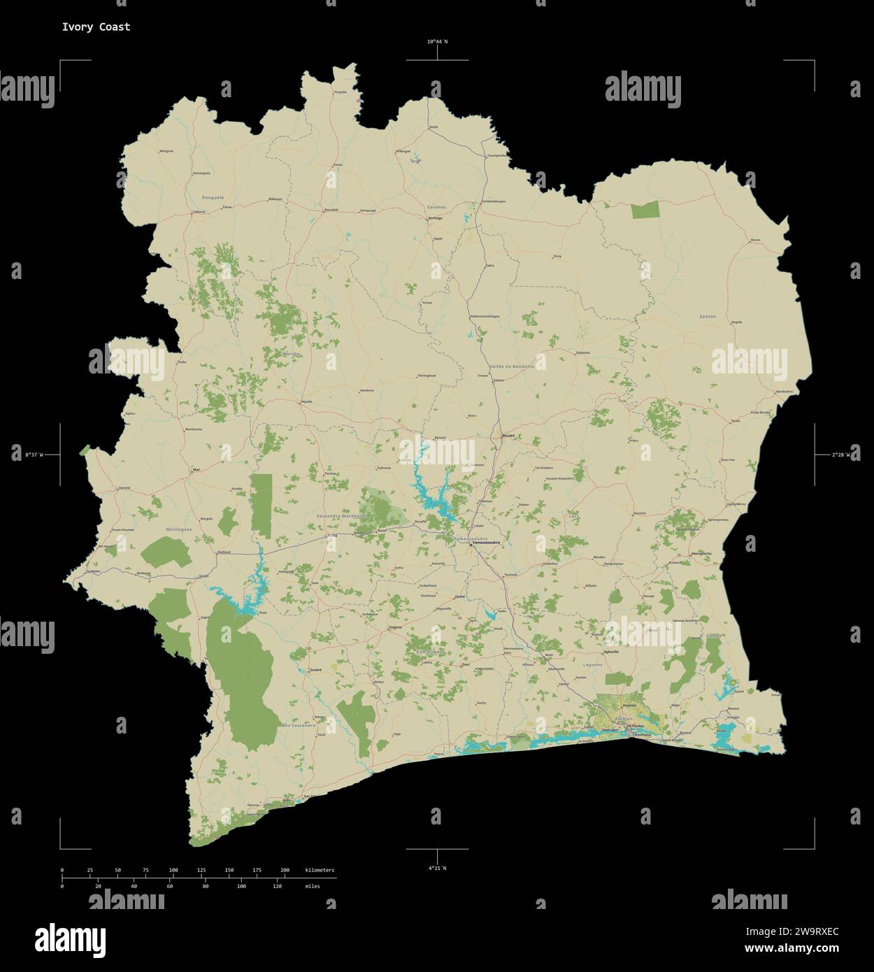 Carte De La Cote Divoire Avec Echelle Banque De Photographies Et D carte-de-la-cote-divoire-avec-echelle-banque-de-photographies-et-d