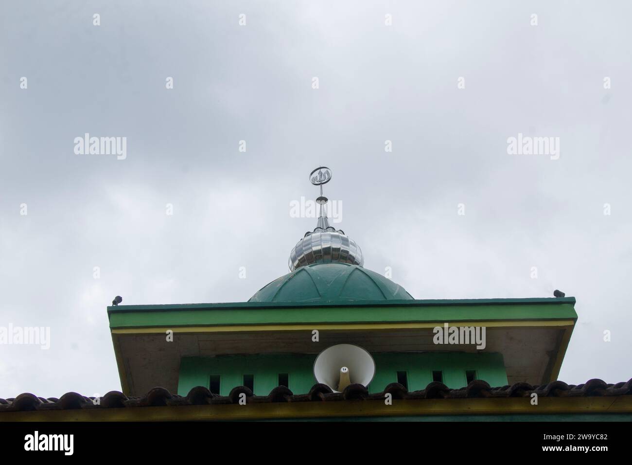 Il y a une vue ci-dessous du bâtiment de la mosquée verte avec un dôme ...