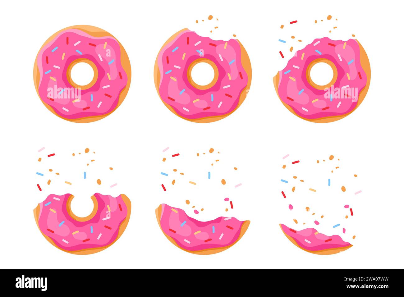 Jeu de beignets mordus, séquence d'animation de beignet mangé. Étapes ...