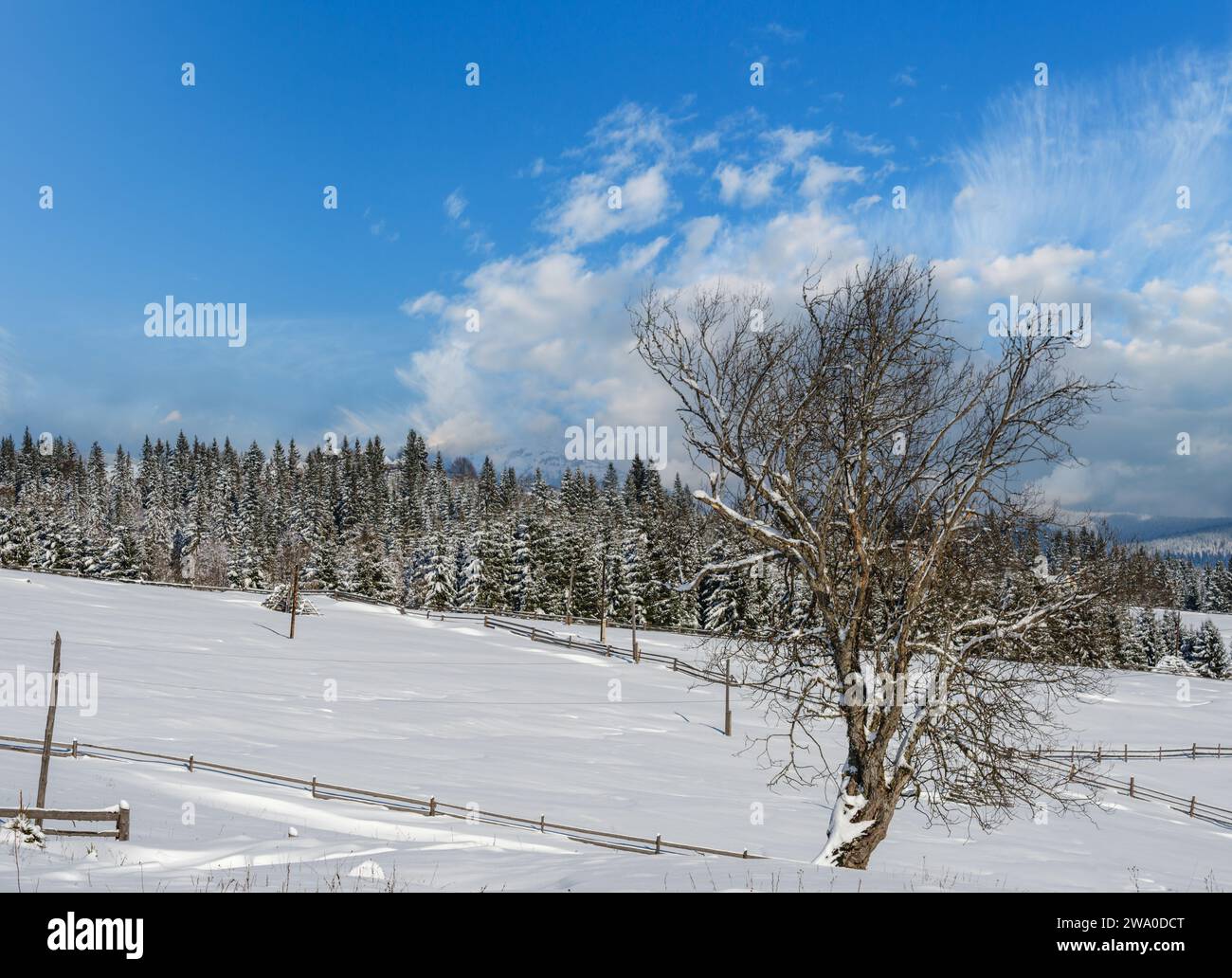 En hiver, les environs isolés des villages de montagne alpine, les ...