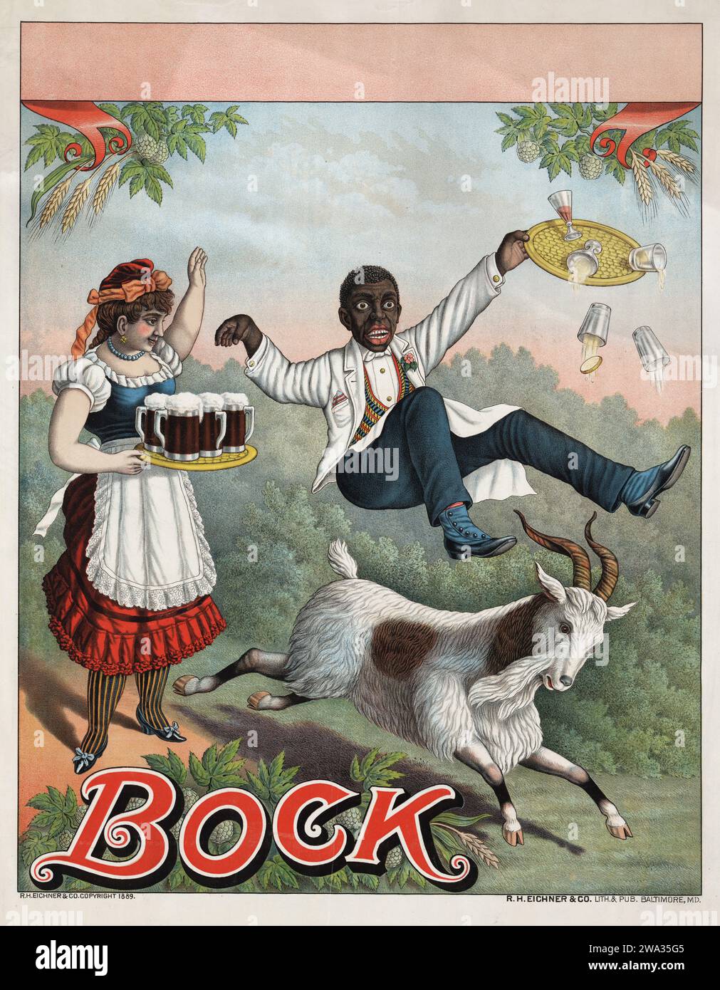 Affiche publicitaire Bock Beer 1889 - affiche stock pour Bock Beer ...