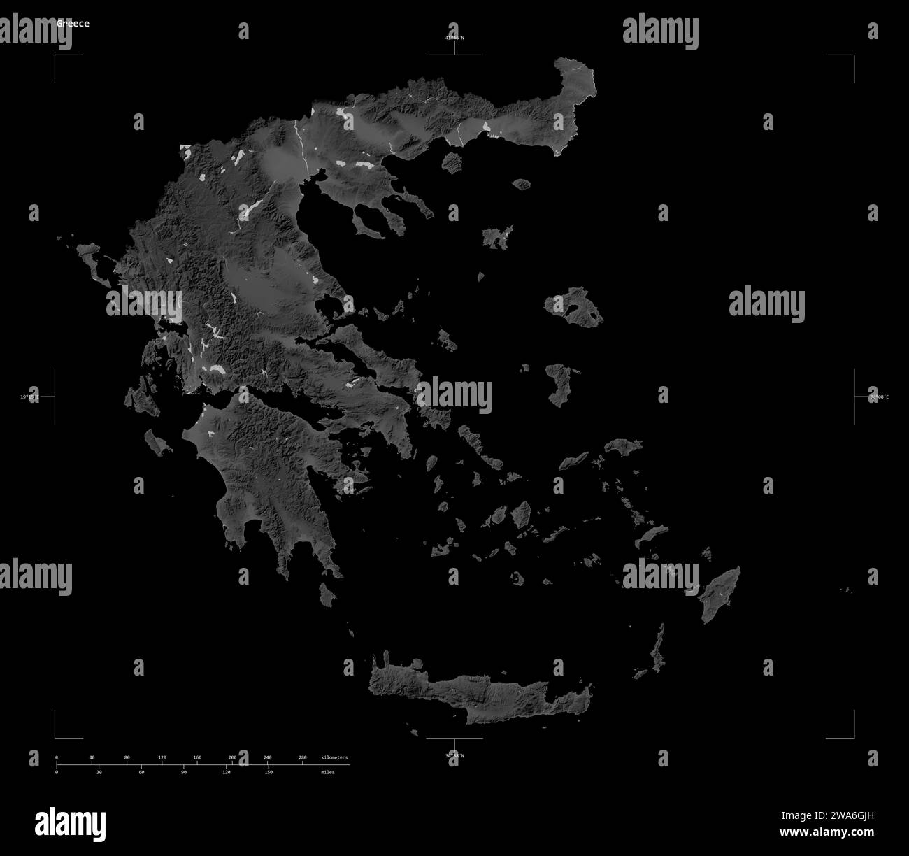 Forme d'une carte d'altitude en niveaux de gris avec les lacs et les ...