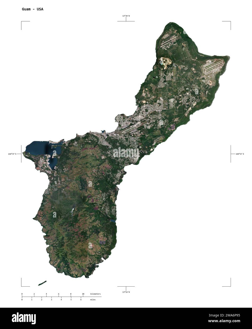 Forme d'une carte satellite à haute résolution de Guam - USA, avec l ...