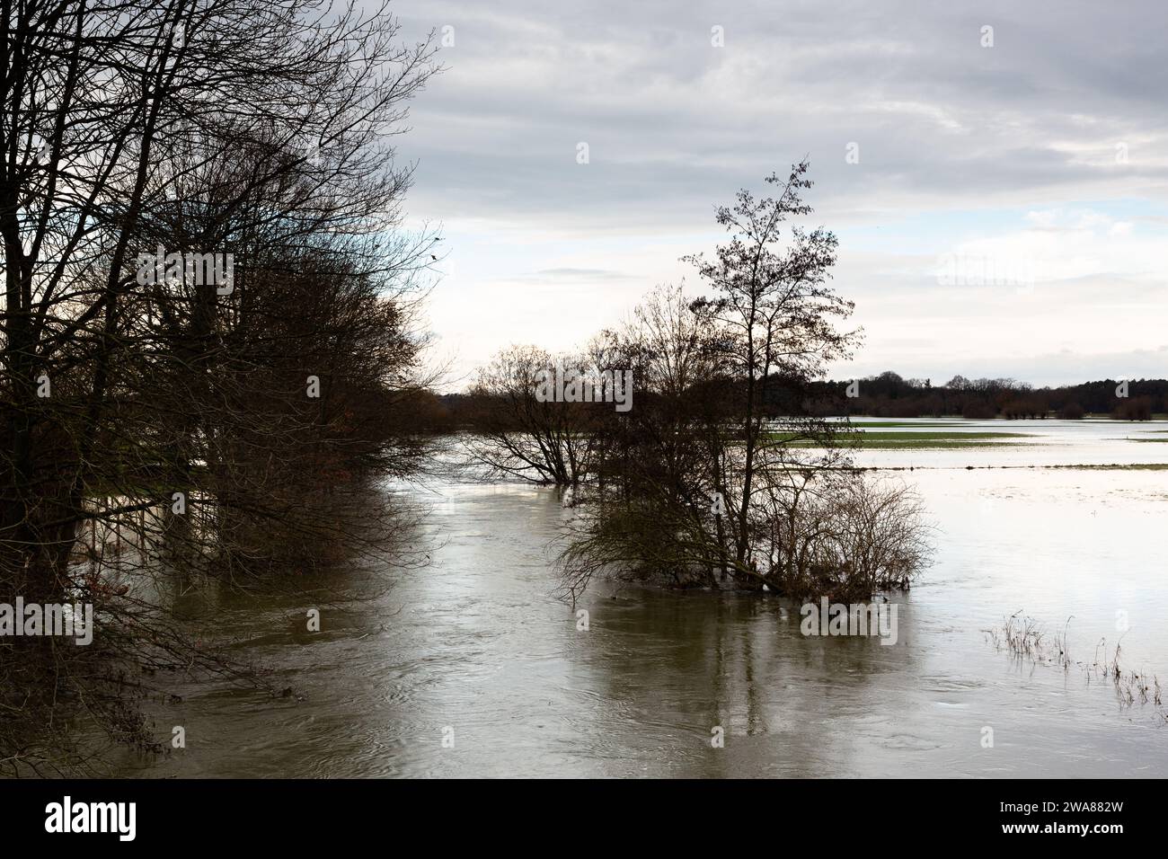 La rivière Lippe a fait éclater ses rives. Les hautes eaux ont inondé ...