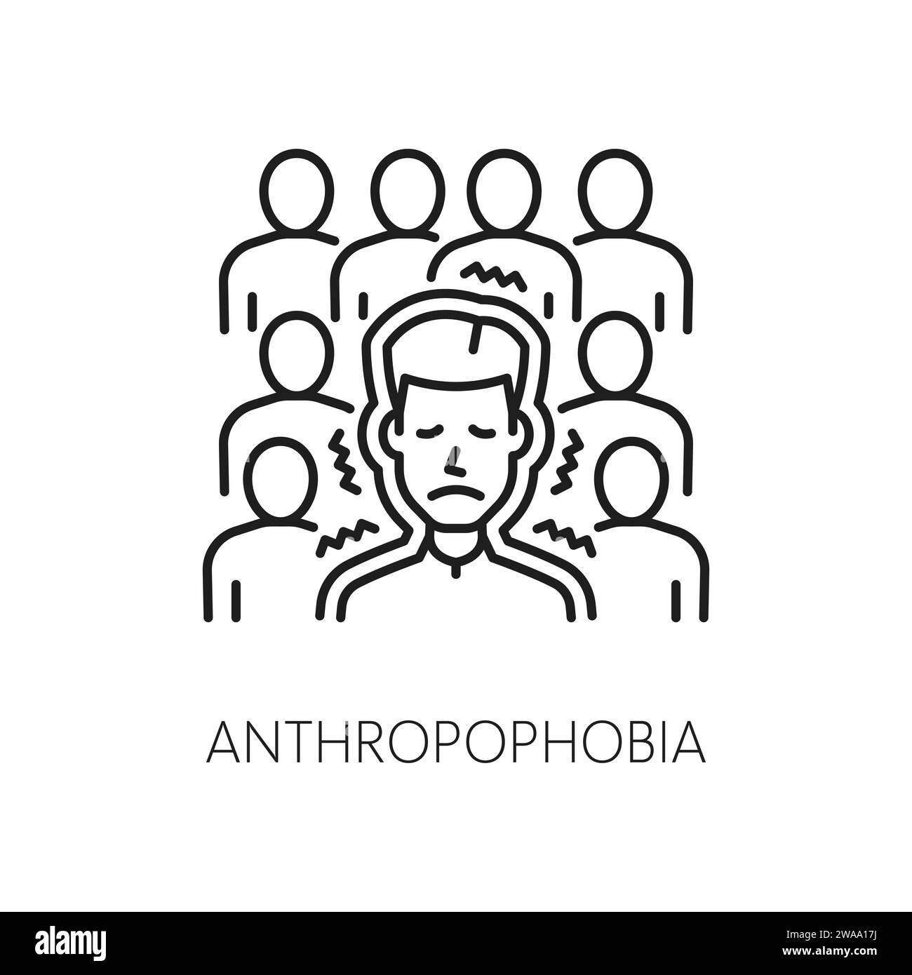 Icône de l'antrophobie phobie humaine, santé mentale. Peur des gens ...
