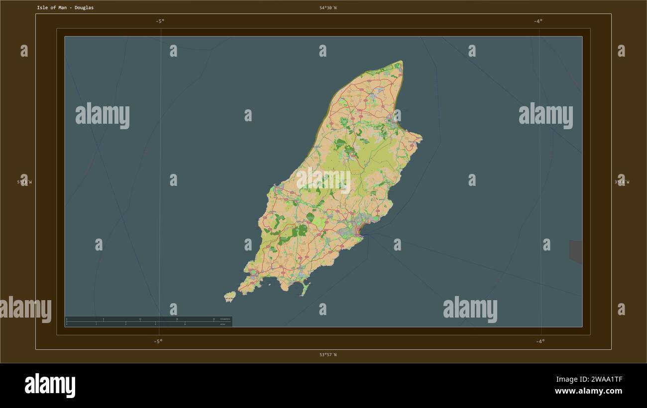 Île de Man mise en évidence sur une carte topographique de style OSM ...