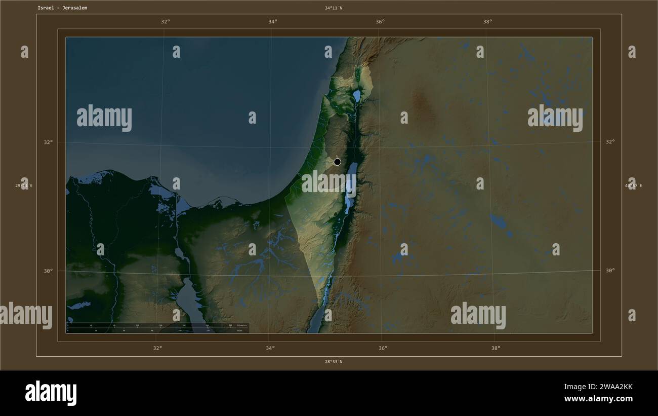 Israël mis en évidence sur une carte d'altitude en couleur avec des ...