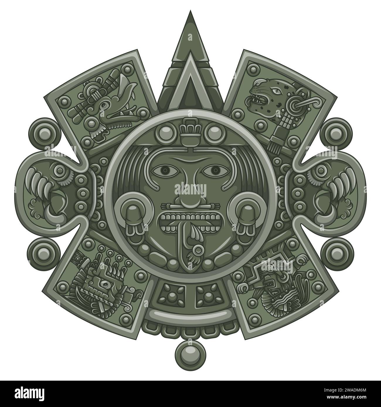 Conception vectorielle du calendrier aztèque, disque monolithique de l ...