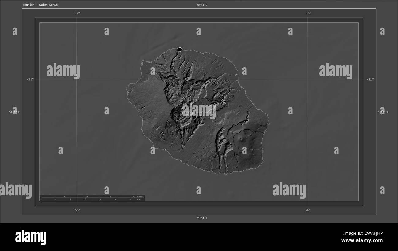 La Réunion mise en évidence sur une carte d'altitude à deux niveaux ...