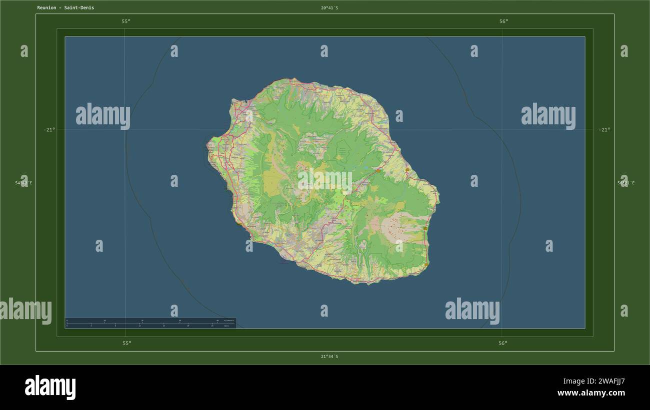 La Réunion est mise en évidence sur une carte topographique de style ...