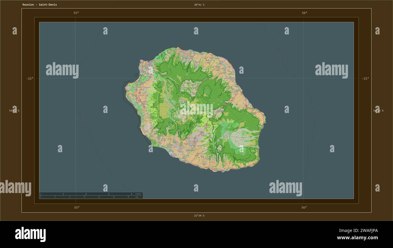 La Réunion est mise en évidence sur une carte topographique de style ...