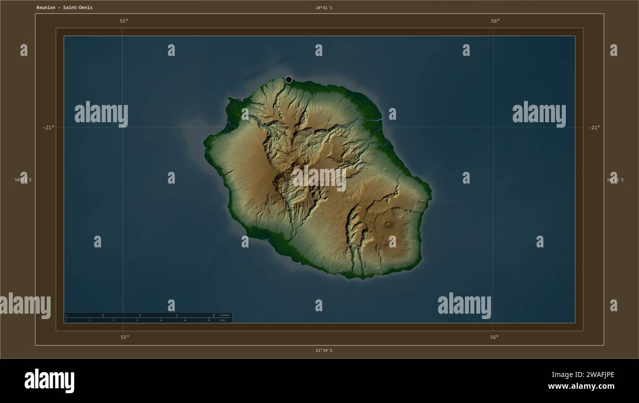 La Réunion mise en évidence sur une carte d'altitude en couleur avec la ...