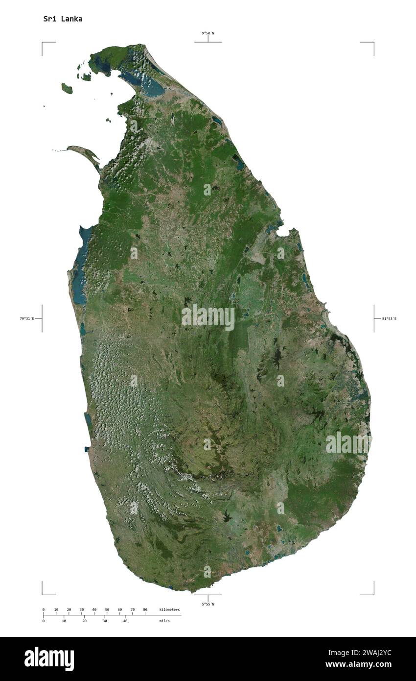 Forme d'une carte satellite à haute résolution du Sri Lanka, avec l ...