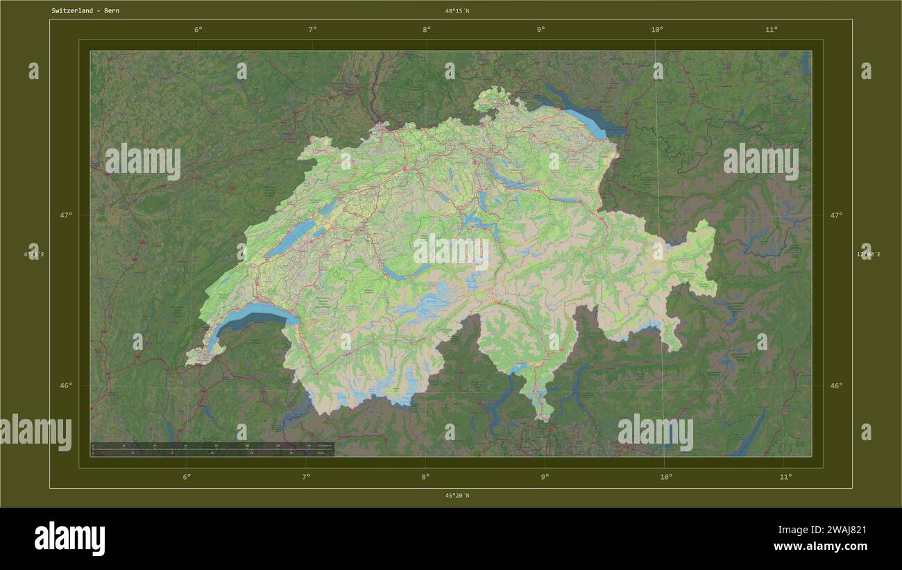 Suisse mise en évidence sur une carte topographique de style OSM ...