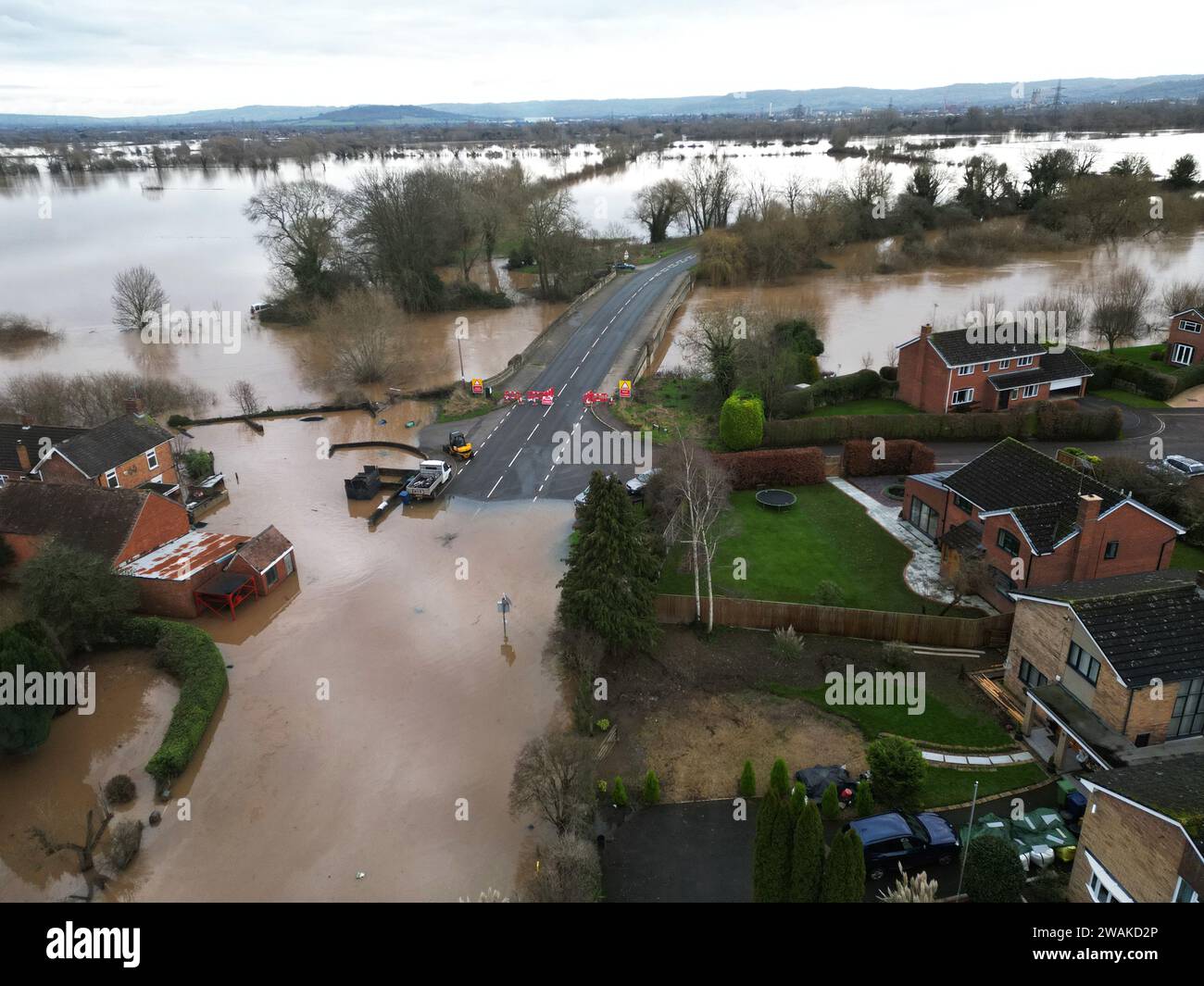Tempête Henk inondation dans le village de Maisemore, près de ...