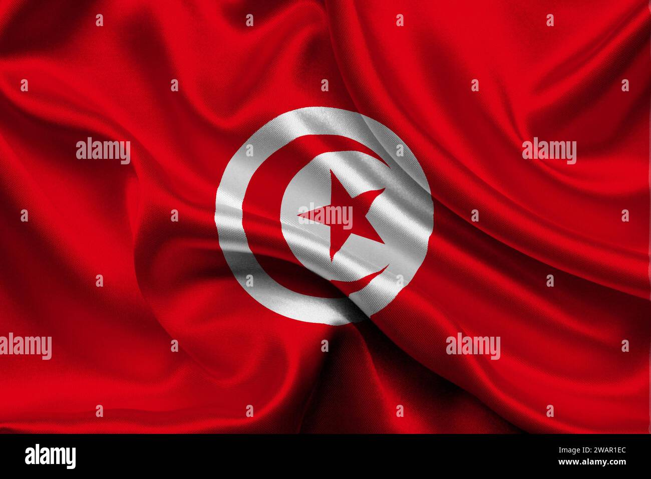 Drapeau haut détaillé de Tunisie. Drapeau national de Tunisie. Afrique ...